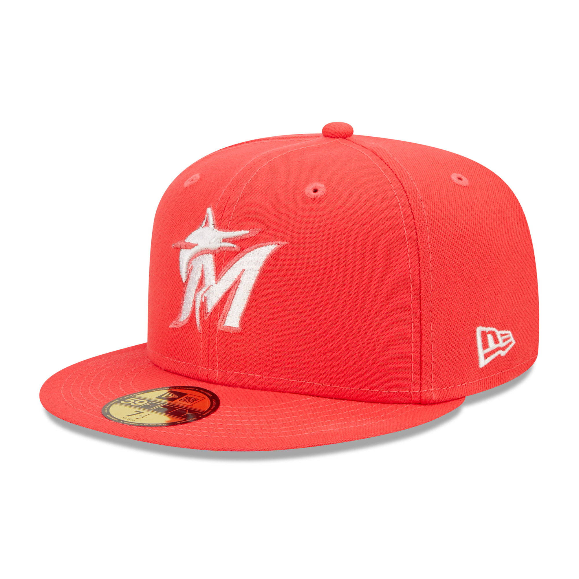 Men’s New Era Red Miami Marlins Lava Highlighter Logo 59FIFTY Fitted Hat