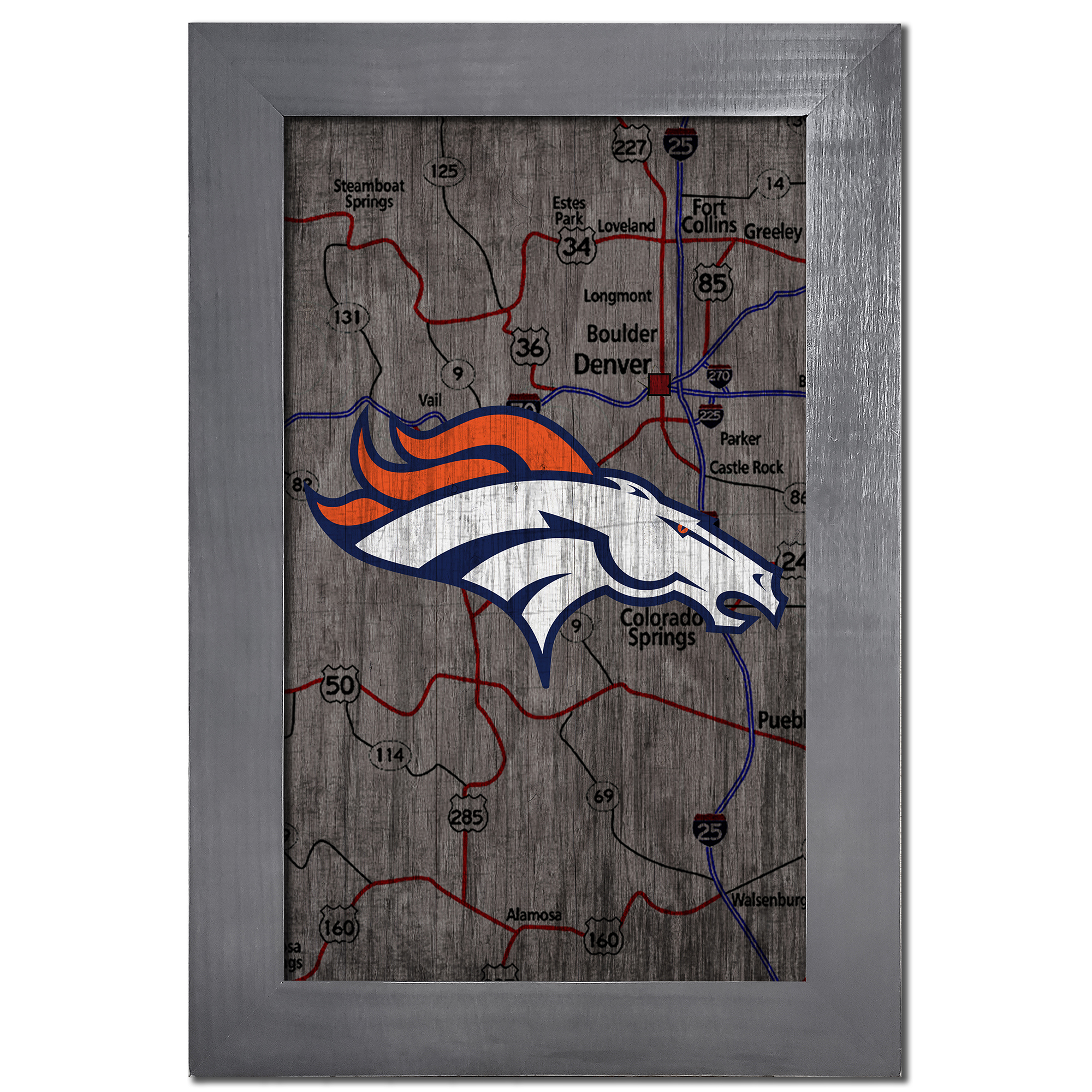 Denver Broncos 11” x 19” Framed Team City Map Sign